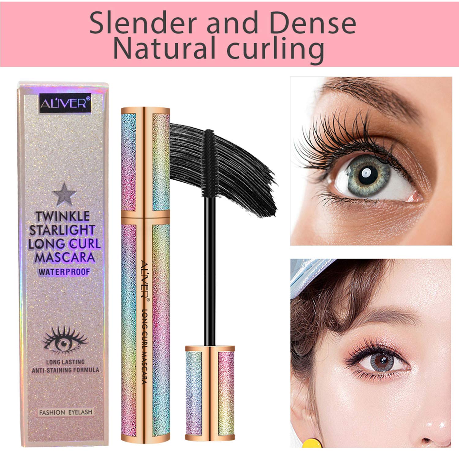 4D Silk Fiber Lash Mascara, Natural Waterproof Smudge-proof Mascara, Natural Thickening Lengthening Mascara No Clumping, No Smudging Lasting All Day & Easy to Remove