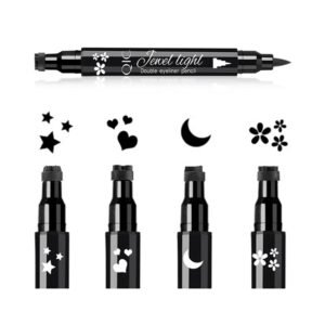 black liquid eyeliner & stamp set - 4 pcs winged eyeliners and 4 shapes stamps, dual ended 2-in-1 eye makeup pen