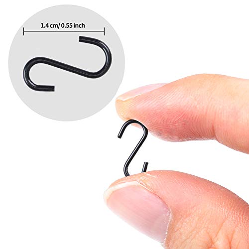 Senkary 100 Pieces 1/2 Inch Mini S Hooks Small S Hooks Stainless Steel S Shaped Hooks for Crafts, Jewelry and Hanging (Black)