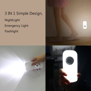 Bonashi 2 Pack LED Night Light Flashlight Motion Sensor Cut Light 3-in-1, Rechargeable Emergency Light, Auto Sensing Energy Saving Wall Mount Light Portable LED Torch White Small Size