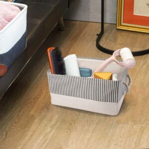 ANMINY 3PCS Storage Baskets Set Large Foldable Canvas Stripe Storage Bin Box with Cotton Rope Handles Decorative Plush Toys Clothes Towel Laundry Shelf Organizer Containers - Small, Dark Gray