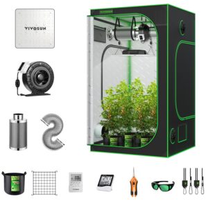 vivosun giy 4x4 grow tent complete system, 4x4 ft. grow tent kit complete with vs1000 led grow light 6 inch 440cfm inline fan carbon filter and 8ft ducting combo, 48"x48"x80"