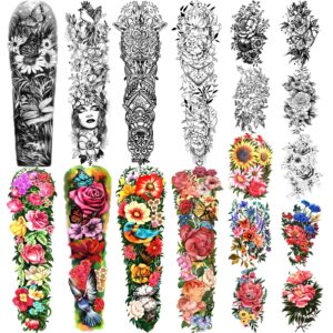 full arm waterproof temporary tattoos 8 sheets and half arm shoulder tattoo 10 sheets, extra large lastingtattoo stickers for girls and women (22.83"x7.1")