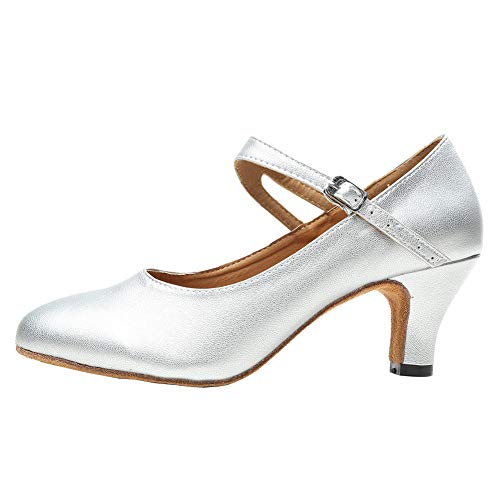 HROYL Women Closed Toe Ballroom Dance Shoes Low Heel Latin Salsa Tango Waltz Character Dance Shoes,YCL245-Silver-6,US9