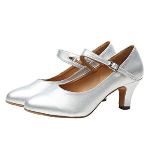 HROYL Women Closed Toe Ballroom Dance Shoes Low Heel Latin Salsa Tango Waltz Character Dance Shoes,YCL245-Silver-6,US9