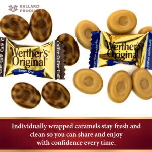 Werthers Sugar Free Hard Candy Variety Pack of 6 - 3 Bags Each Flavor - Original Hard Candy and Caramel Coffee - Individually Wrapped Sugar Free Candy - Bundle with Ballard Products Pocket Bag