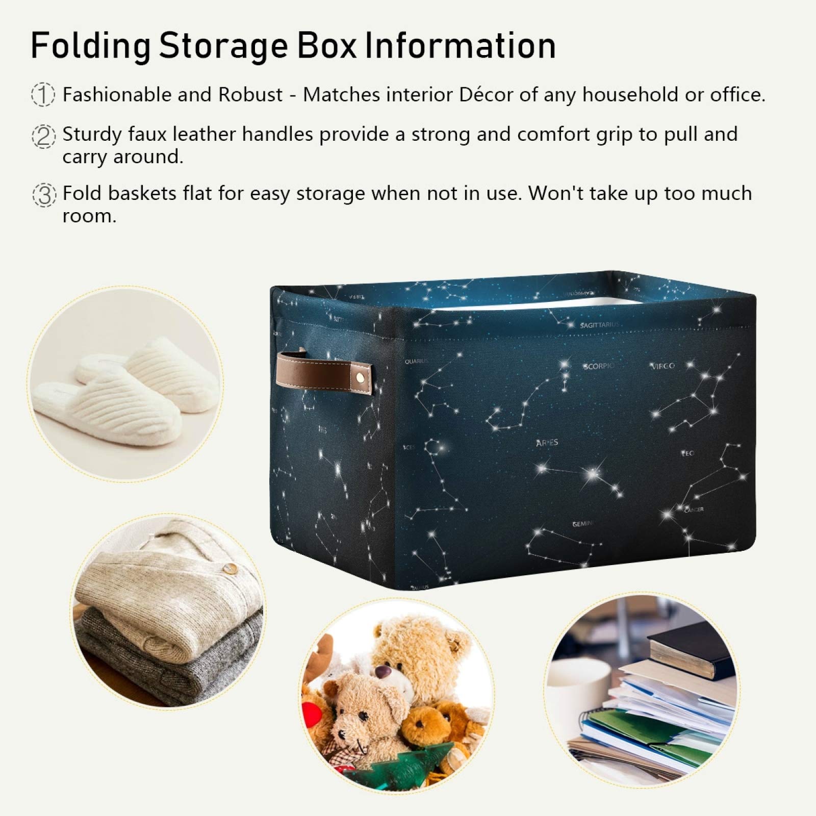 AUUXVA Storage Basket Galaxy Star Space 12 Constellation Storage Cube Box Durable Canvas Collapsible Toy Basket Organizer Bin with Handles for Shelf Closet Bedroom Home Office