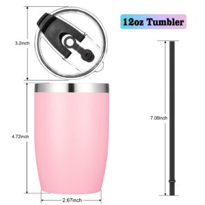 VEGOND Stainless Steel 12 oz Tumblers bulk Vacuum Insulated Double Wall Travel Tumbler with Lid and Straw Reusable Tumbler,Pink