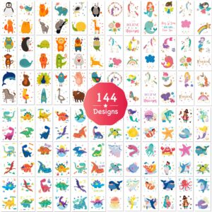 papakit bundle - temporary fake tattoo 72 individually wrapped sheets - cute ocean animals, party dinosaurs, zoo animals, unicorn and friends