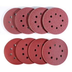 80pcs 5 inch sanding discs hook and loop, 8 hole orbital sander sandpaper, 10 x 40/60/80/120/180/240/320/400 grit orbital sander pads, round sandpaper discs by taspire