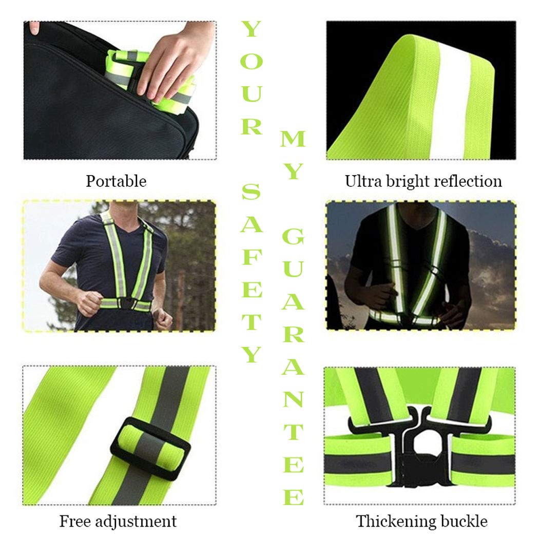 DRESBE Reflective Vest Gear Unisex Warning Vests Adjustable Laser Safety Band for Night Running Cycling Jogging Walking (Fluorescent Green)