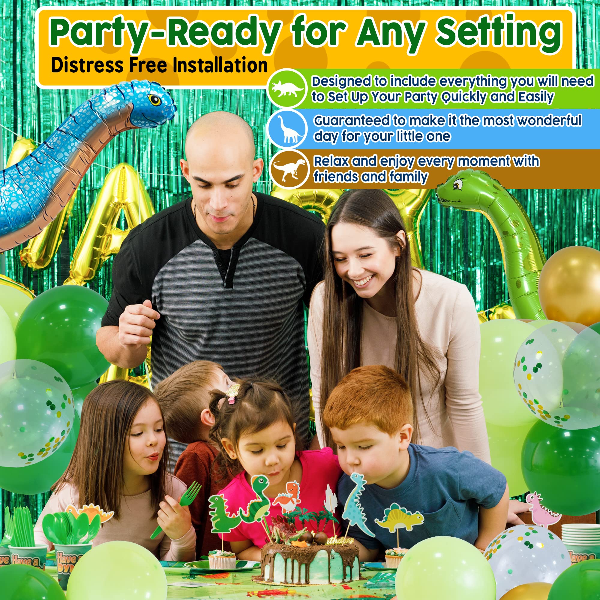 Partyville Dinosaur Party Decorations - Dinosaur Birthday Party Supplies Kit (SERVES 16) With Plates Cups Napkins Banner Cutlery BALLOON PUMP Tablecloth AND MUCH MORE