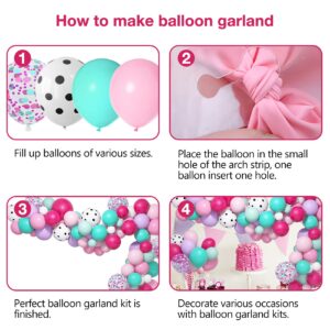 Amandir 152pcs Surprise Party Balloons Garland Arch Kit, Rose Red Aqua Blue White Polka Dots Confetti Latex Balloon for Spa Girls Surprise Birthday Baby Shower Decorations Supplies & 4 Balloon Tools