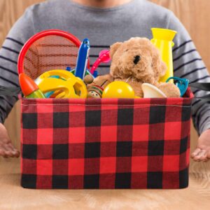 Boao 6 Pcs Buffalo Plaid Basket Square Storage Basket Buffalo Check Basket Bin Solid Storage Organizer with Handles Collapsible Square Organizer for Home Office (Red, Black, Plaid Style)