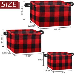 Boao 6 Pcs Buffalo Plaid Basket Square Storage Basket Buffalo Check Basket Bin Solid Storage Organizer with Handles Collapsible Square Organizer for Home Office (Red, Black, Plaid Style)