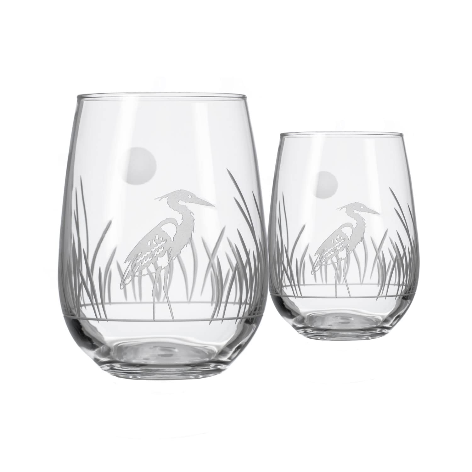 Rolf Glass Heron Stemless Wine Tumbler 18 ounce - Stemless Wine Glasses – Lead-Free Glass - Engraved Tumbler Glasses - Made in the USA (Set of 2)