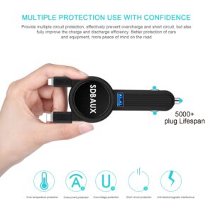 SDBAUX Car Charger,Quick Charge 3.1A/15W with 2.3ft Dual Retractable Cable,Compatible for Phone 14 13 12 11 Pro XS Max XR X 8 7 6 Plus 5s,1 USB Port Compatible with All USB Device Charging