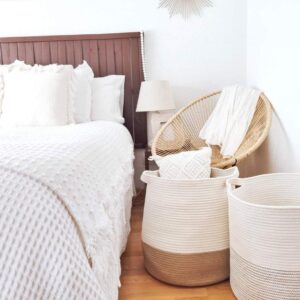 Large Woven Storage Baskets (Set of 2) Decorative Blanket Basket for Living Room, Toys, Pillows, Nursery or Towels. Laundry Hamper. Baskets for Organizing. Cotton Rope Baskets