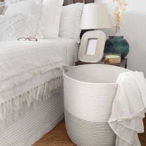 Large Woven Storage Baskets (Set of 2) Decorative Blanket Basket for Living Room, Toys, Pillows, Nursery or Towels. Laundry Hamper. Baskets for Organizing. Cotton Rope Baskets