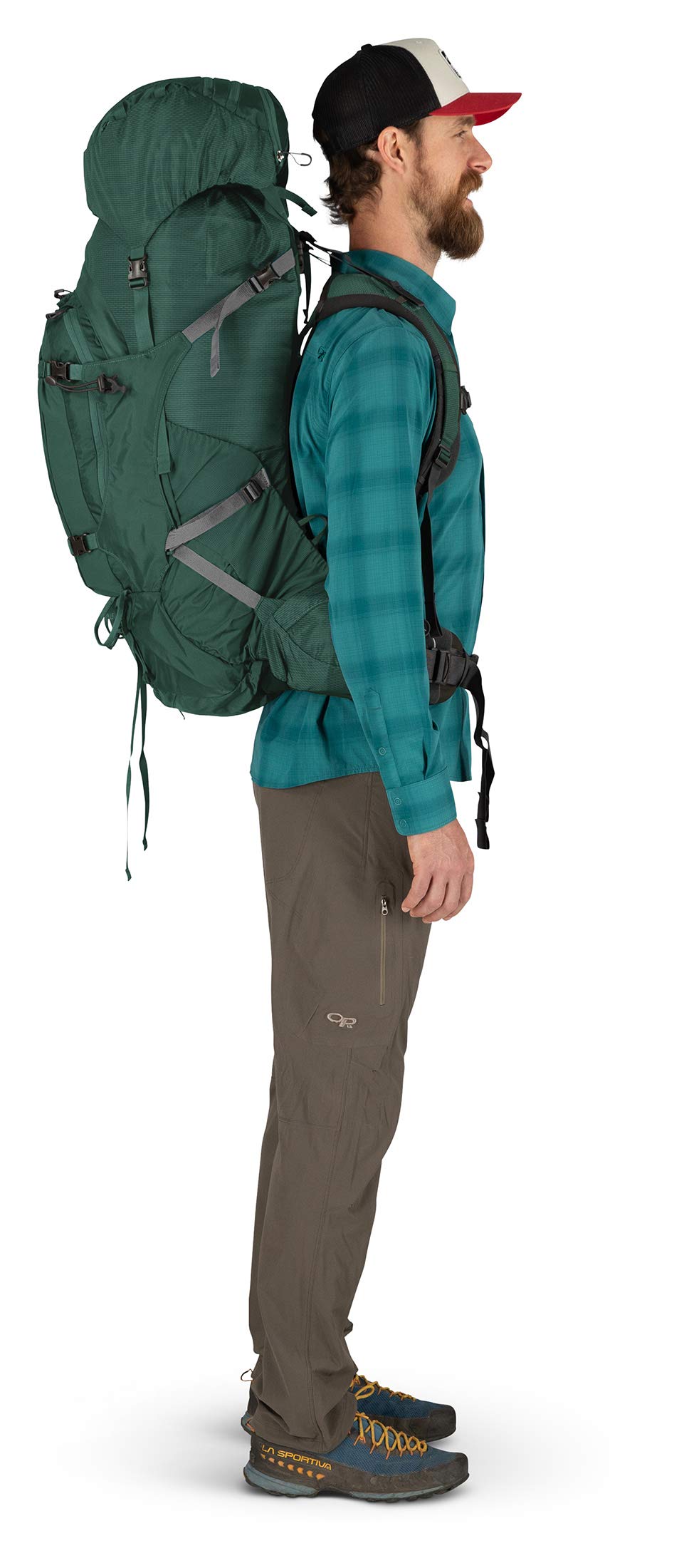 Osprey Aether Plus 70L Men's Backpacking Backpack, Axo Green, S/M