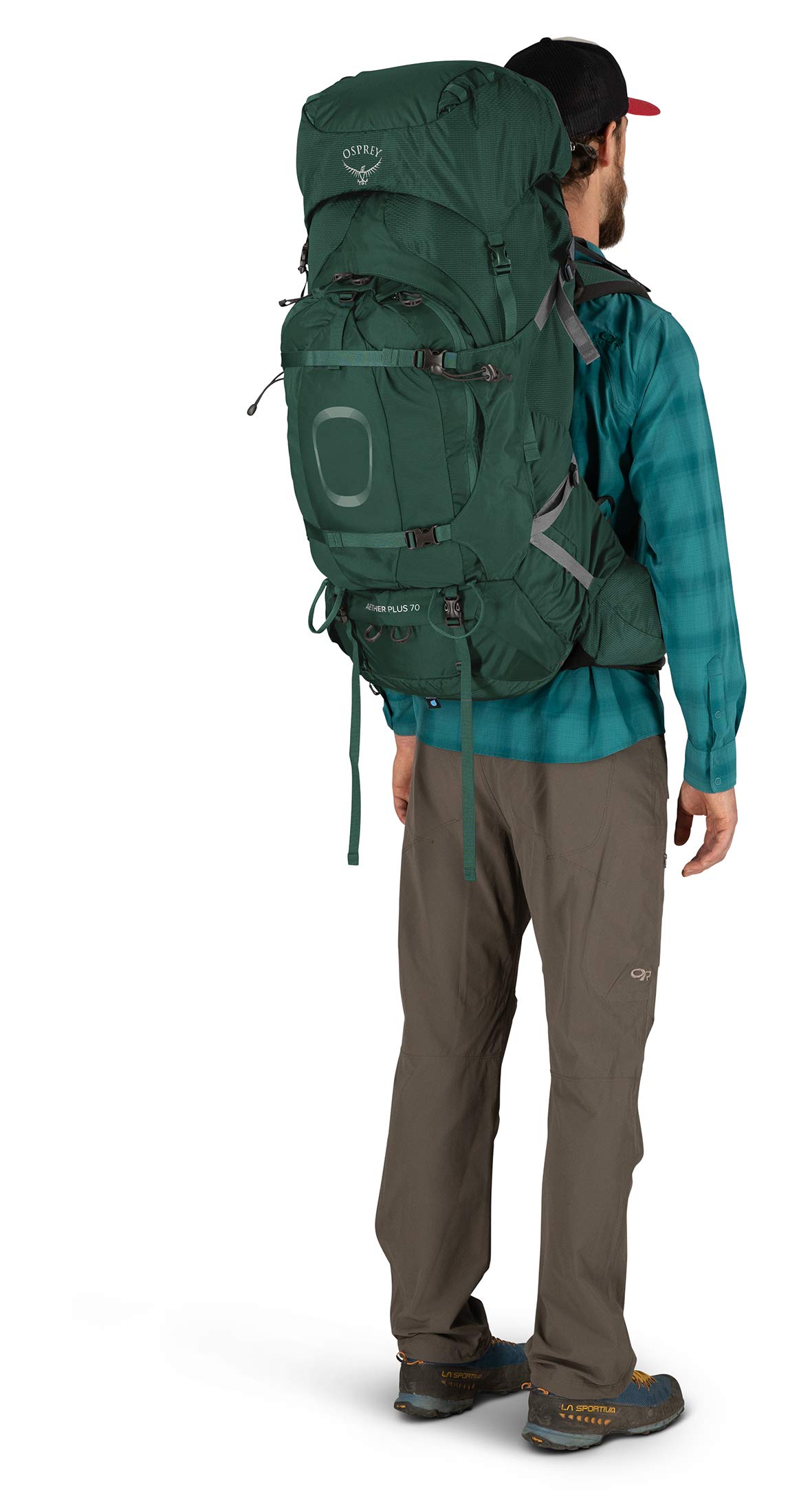 Osprey Aether Plus 70L Men's Backpacking Backpack, Axo Green, S/M