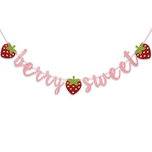 Berry Sweet Banner, Glitter Strawberry Banner, Sweet One, Two Sweet, Twotti Frutti, One in a Melon, Strawberry Baby Shower, Birthday Decor (Multi-Pink)