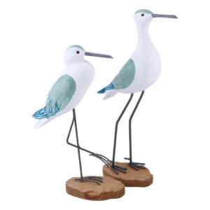 milisten 2pcs wooden seagull figurine nautical decorations desktop ornaments rustic vintage sea bird sculpture mediterranean coastal beach home art holiday green