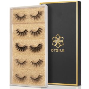 dysilk mink lashes natural look - false eyelashes 5 pairs 6d lashes 5 styles mixed lash pack - wispy lashes fake eyelashes soft reusable cat eye lash | 15mm-18mm