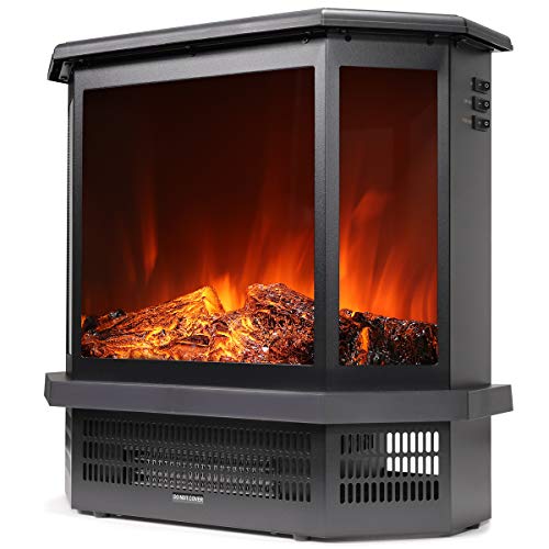 XtremepowerUS 3D 1500W Vintage Electric Standing Fireplace Stove Heater Dancing Flame Log Stove Firebox