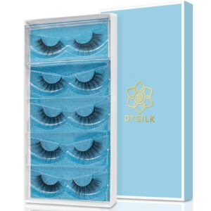 dysilk eyelashes mink lashes - wispy eyelashes 5 pairs 6d lashes kit false lashes natural look eye lashes cat eye fake eyelashes volume lashes strip | 15.2mm