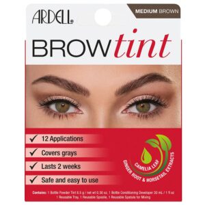 ardell brow tint medium brown, longer-lasting, semi-permanent brow dye, with natural extracts, complete brow tinting kit, 1 pack