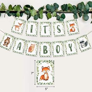 Woodland Baby Shower Banner, Forest Animals Creatures It's A Boy Bunting Banner for Woodland Baby Shower Decorations