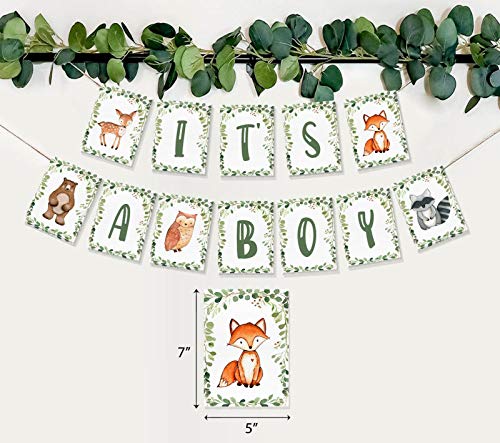 Woodland Baby Shower Banner, Forest Animals Creatures It's A Boy Bunting Banner for Woodland Baby Shower Decorations