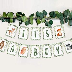 Woodland Baby Shower Banner, Forest Animals Creatures It's A Boy Bunting Banner for Woodland Baby Shower Decorations