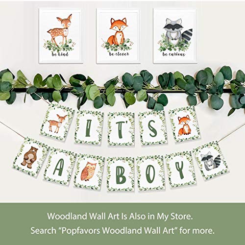 Woodland Baby Shower Banner, Forest Animals Creatures It's A Boy Bunting Banner for Woodland Baby Shower Decorations