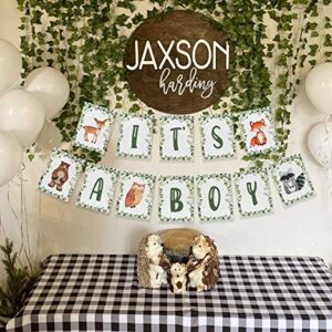 Woodland Baby Shower Banner, Forest Animals Creatures It's A Boy Bunting Banner for Woodland Baby Shower Decorations