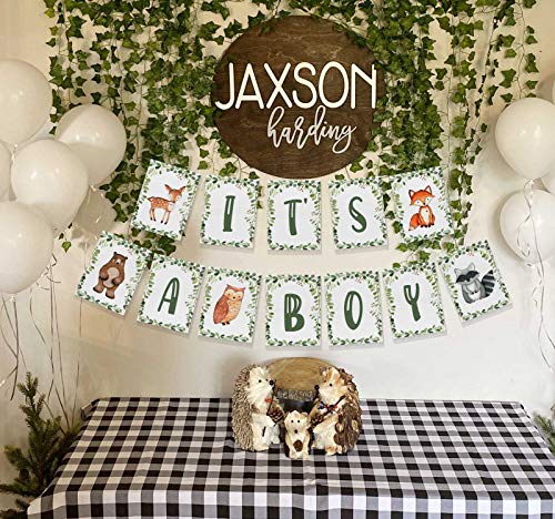 Woodland Baby Shower Banner, Forest Animals Creatures It's A Boy Bunting Banner for Woodland Baby Shower Decorations