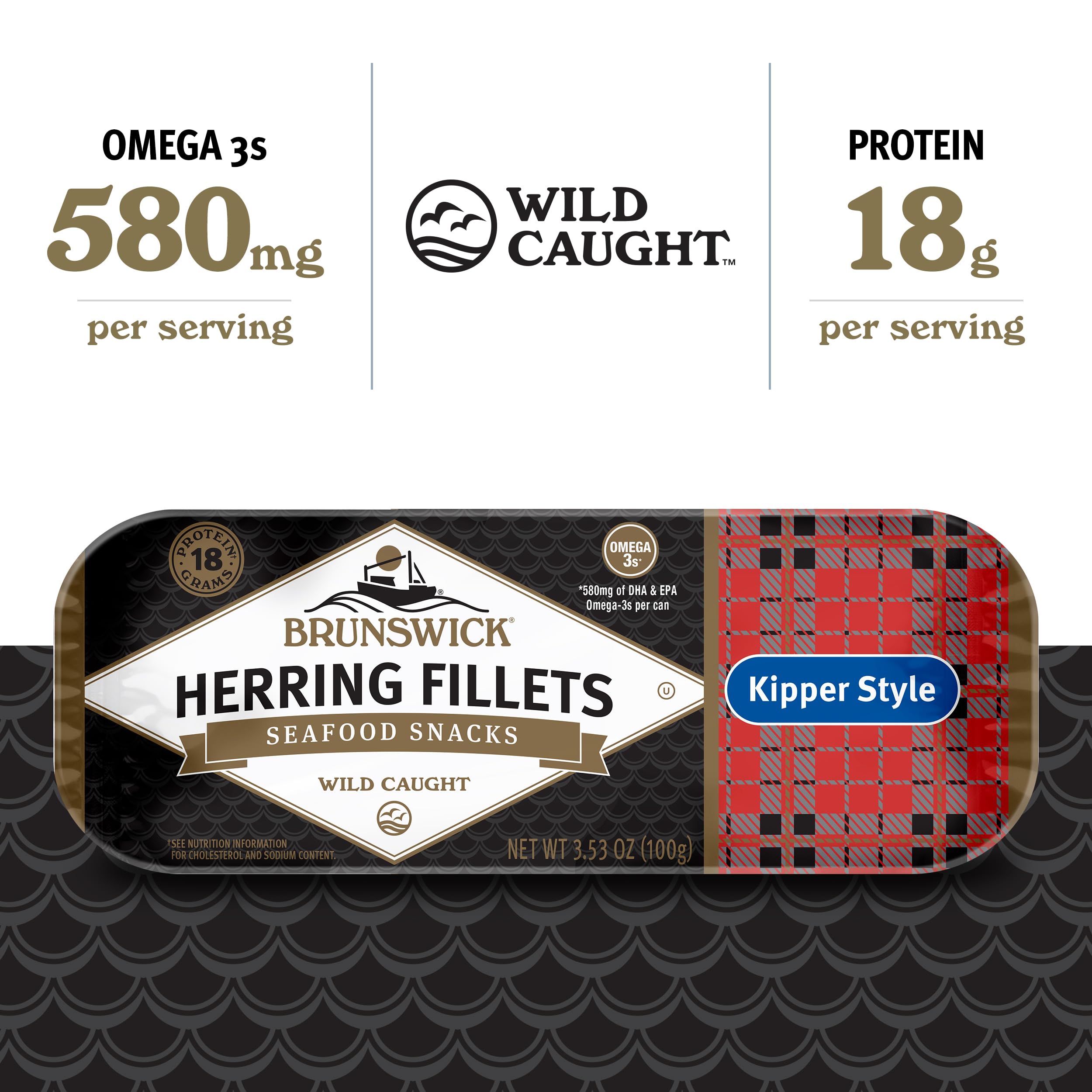 Brunswick Boneless Kipper Style Herring Fillets, 3.53 oz Can (Pack of 12) - 18g Protein per Serving - Gluten Free, Keto Friendly - Great for Pasta & Seafood Recipes