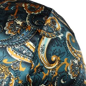 ZEROYAA Men's Hipster Design Silk Like Satin Button Up Paisley Dress Shirt for Party Prom ZLCL31-101-Teal Medium