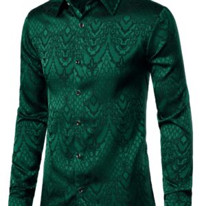 ZEROYAA Men's Hipster Slim Fit Long Sleeve Gothic Jacquard Button Up Dress Shirts for Party Prom ZLCL32-Emerald XX-Large