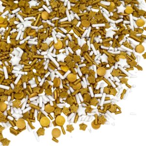 manvscakes sprinkles- edible cake and cupcake sprinkles with assorted shapes and sizes for parties, metallic sprinkle mix for cookies, ice cream, cake and cupcake decorating, 4 oz, gold sprinkles