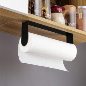 YIGII Black Paper Towel Holder Wall Mount - Under Cabinet Self Adhesive Paper Towel Rack for Kitchen, SUS-304 Stainless Steel