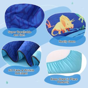 Wowelife Dinosaur Toddler Bedding Set Blue Toddler Bedding Sets for Boys, Premium 4 Piece Toddler Bed Set Dinosaur, Blue Toddler Comforter Set, Super Soft and Comfortable