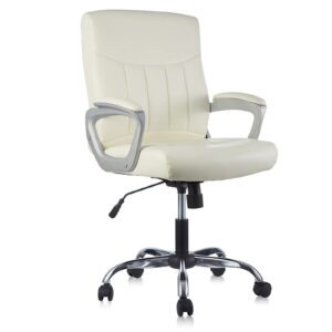 clatina office computer desk chair executive mid back chair comfortable ergonomic managerial chair adjustable pu leather home office desk chair swivel, white 1pk