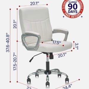 CLATINA Office Computer Desk Chair Executive Mid Back Chair Comfortable Ergonomic Managerial Chair Adjustable PU Leather Home Office Desk Chair Swivel, White 1PK