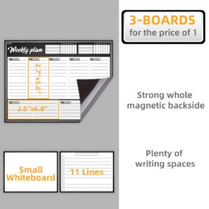 JJPRO Magnetic Dry Erase Weekly Calendar Whiteboard for Refrigerator-One Weekly Planner Whiteboard and Two Notes Boards Set for Fridge-Refrigerator Organizer with Weekly Planning Boards