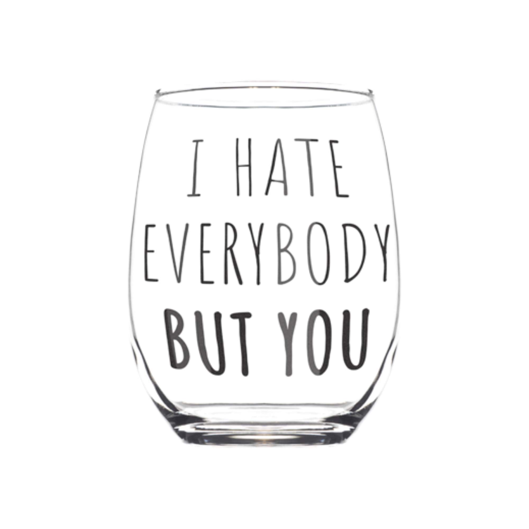 Celebrimo Funny Bestie Gifts For Women - I Hate Everybody But You Wine Glass - Funny Bestfriend Christmas Stocking Stuffers - Fun Birthday Gifts for Boyfriend, Girlfriend - Cute BFF Glass 15oz