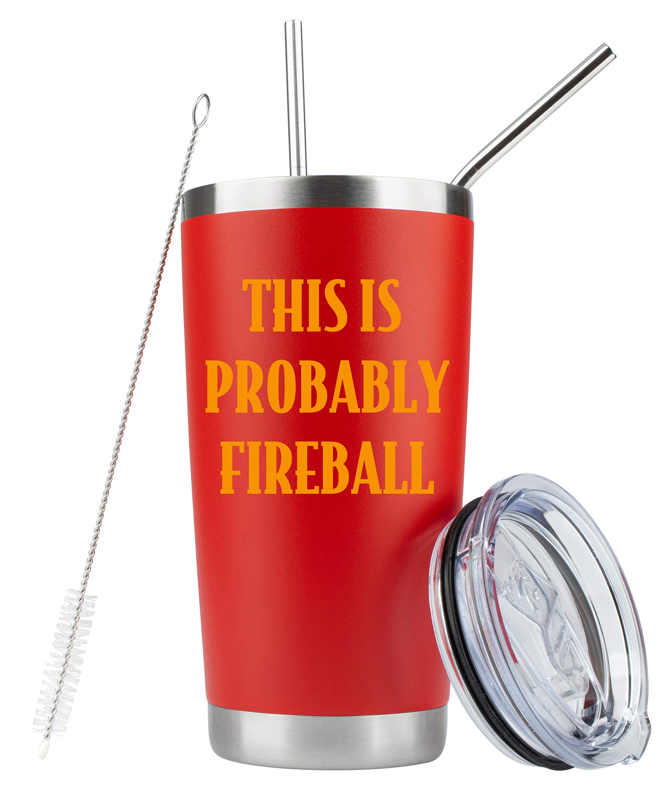 JENVIO Fireball Whiskey Gifts | This is Probably Fireball | Cinnamon Red Coffee/Liquor Stainless Steel Tumbler Mug with Lid 2 Straws and Gift Box for Mothers Day Men or Women Christmas Gift