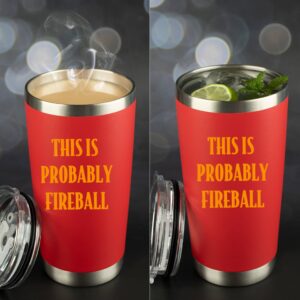 JENVIO Fireball Whiskey Gifts | This is Probably Fireball | Cinnamon Red Coffee/Liquor Stainless Steel Tumbler Mug with Lid 2 Straws and Gift Box for Mothers Day Men or Women Christmas Gift