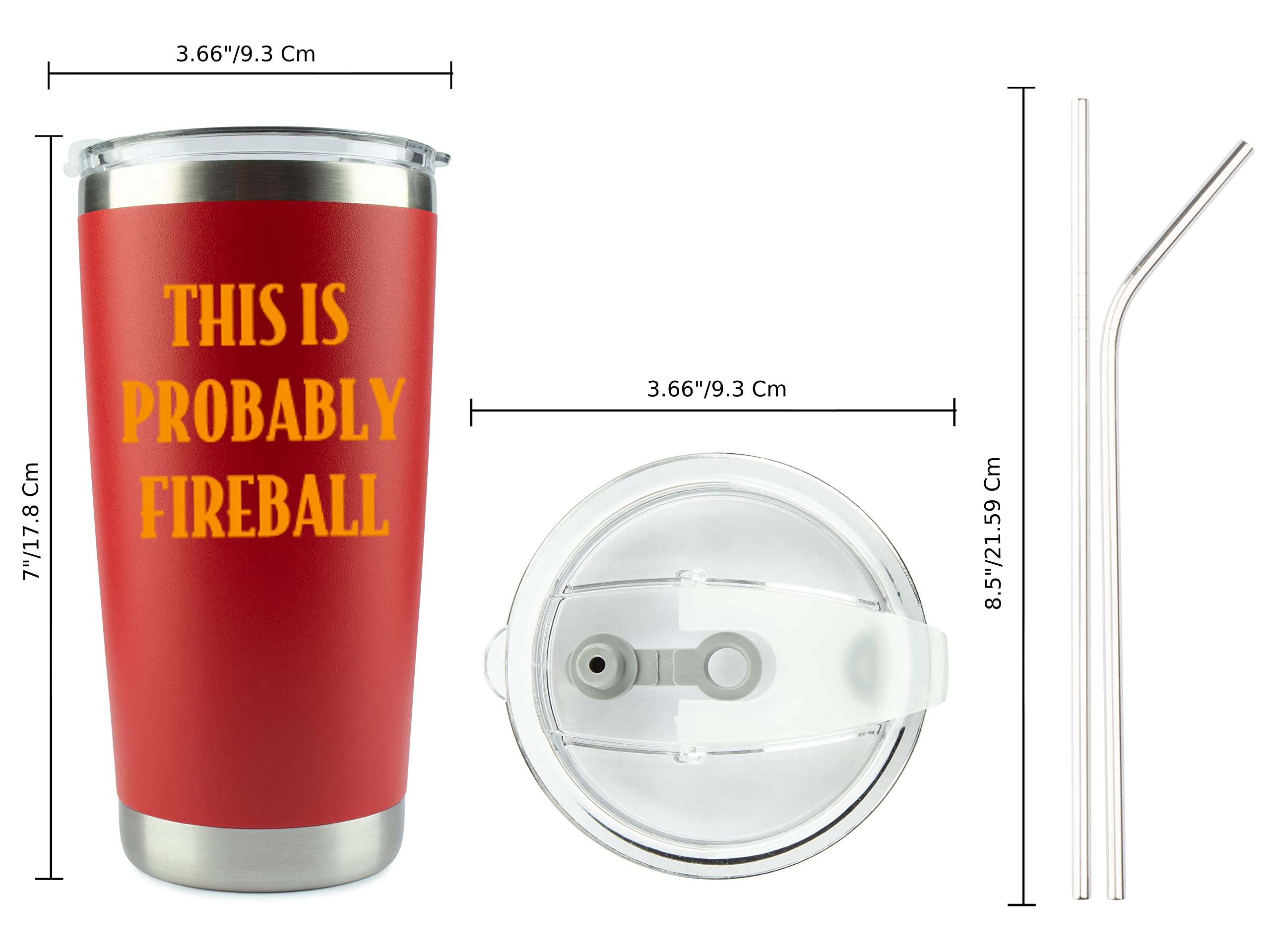 JENVIO Fireball Whiskey Gifts | This is Probably Fireball | Cinnamon Red Coffee/Liquor Stainless Steel Tumbler Mug with Lid 2 Straws and Gift Box for Mothers Day Men or Women Christmas Gift